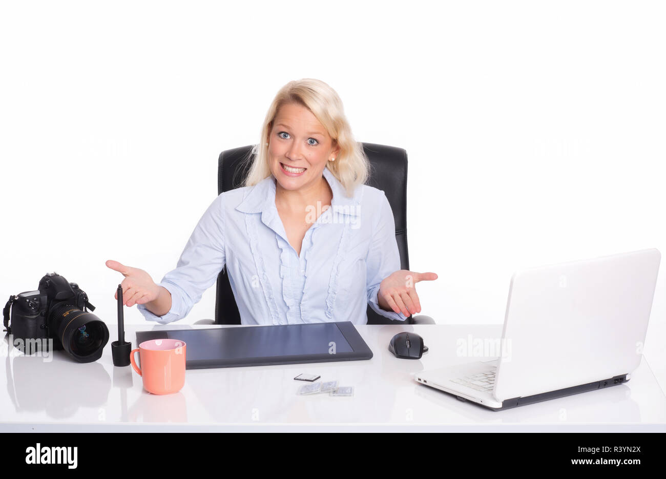 graphic designer at the drawing tablet feels stressed out Stock Photo ...