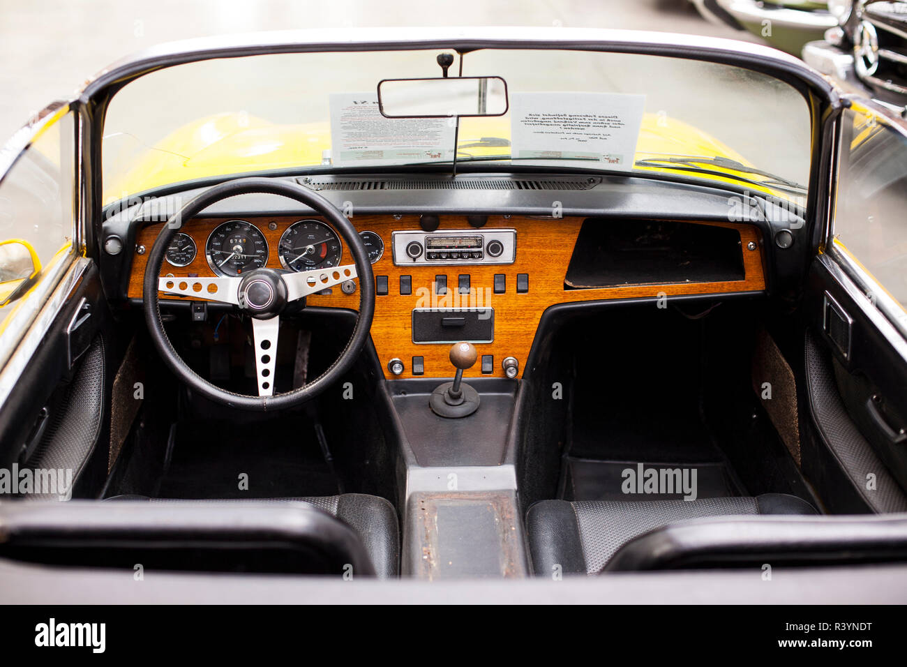 Interior of the classic retro vehicle antique vintage collection car ...