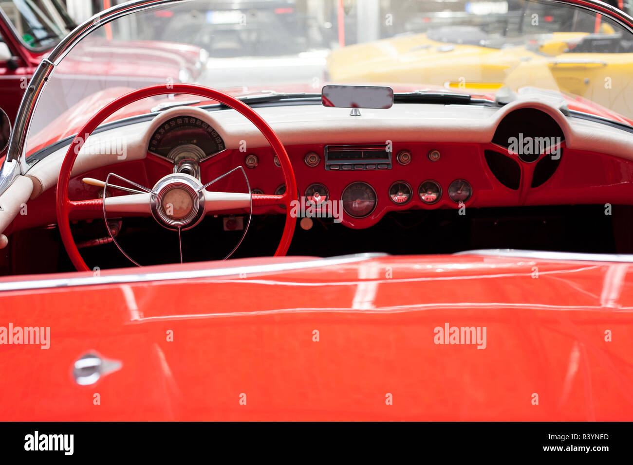 Interior of the classic retro vehicle antique vintage collection car ...