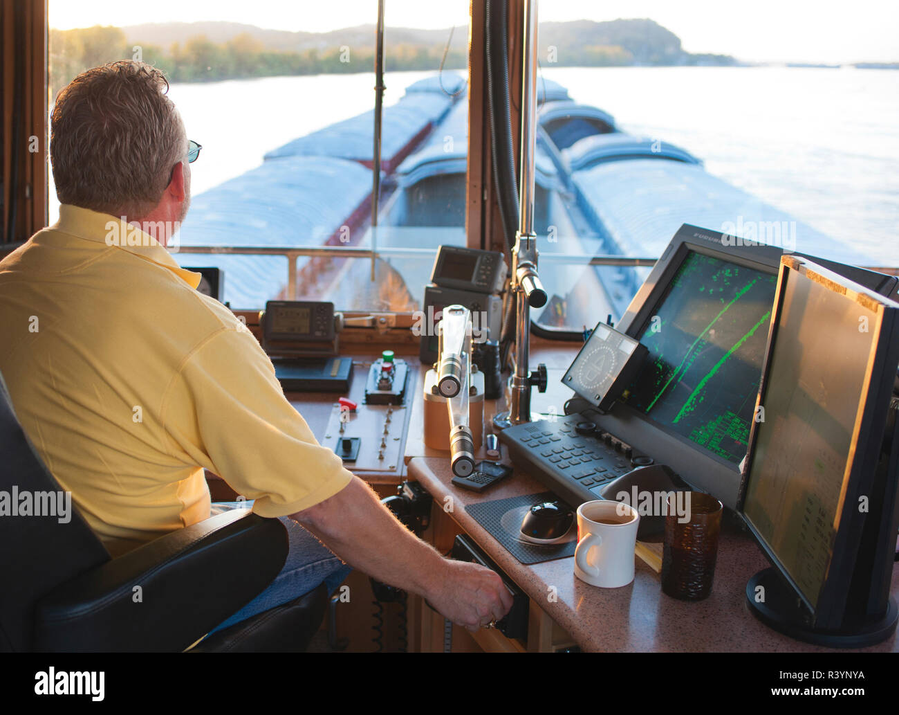 Captain of the Phyllis, barge on the Mississippi River (MR Stock Photo ...