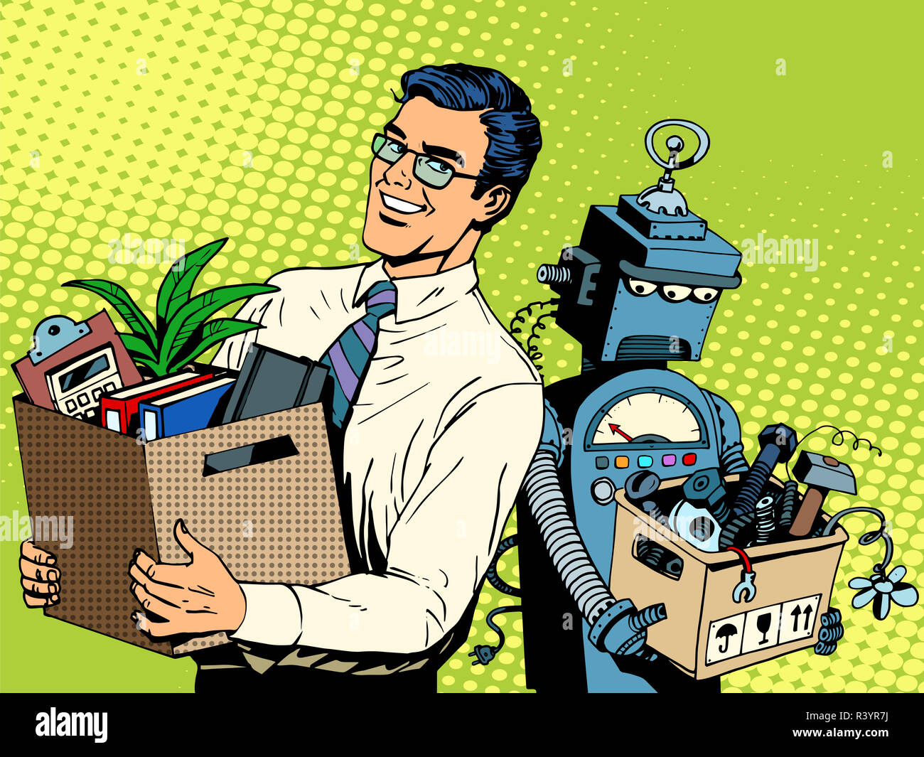 Man beats robot business concept knowledge and technology Stock Photo ...