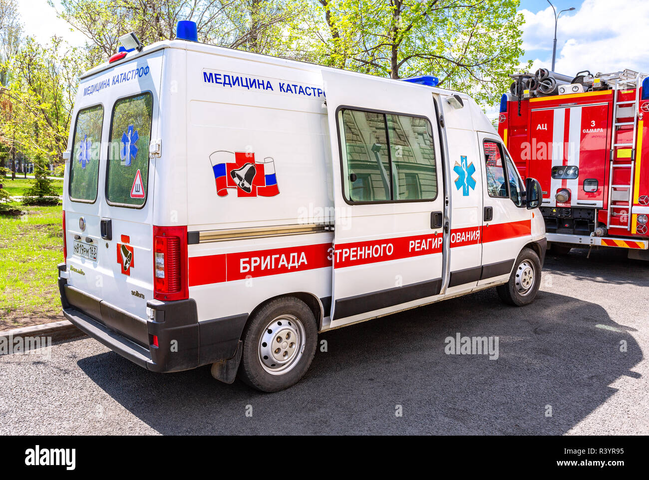 Samara, Russia - May 9, 2018: Ambulance car parked up at the street ...
