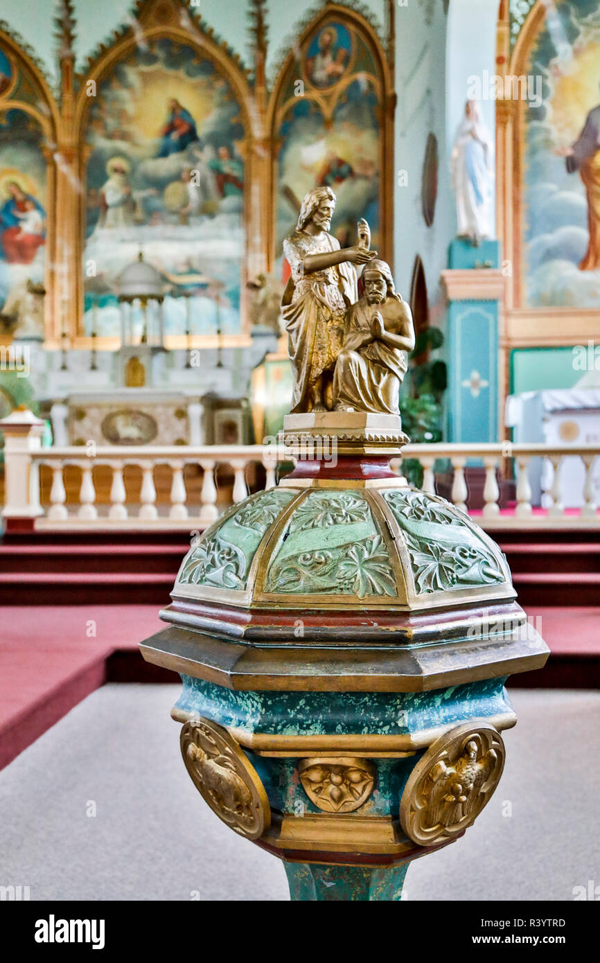 Usa, Montana, St. Ignatius, St. Ignatius Mission, Baptismal Font Stock ...
