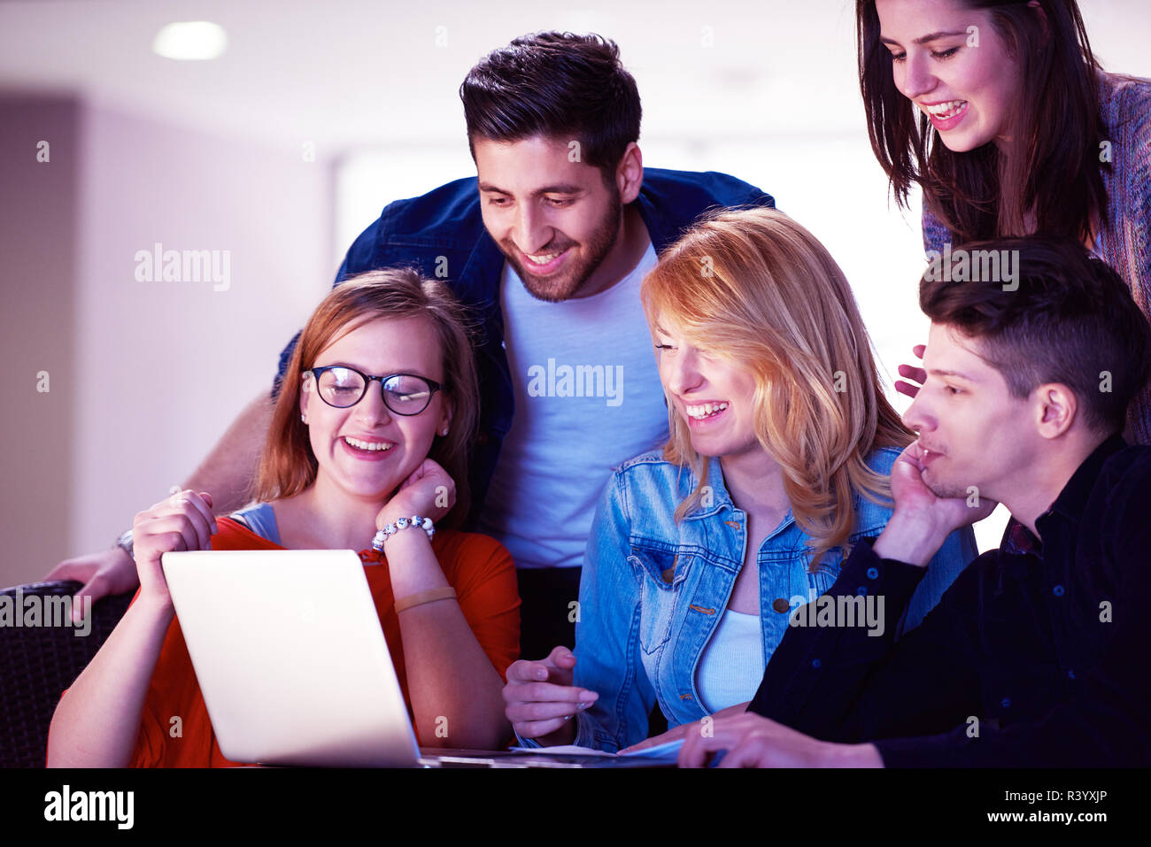 students group working on school project together Stock Photo - Alamy