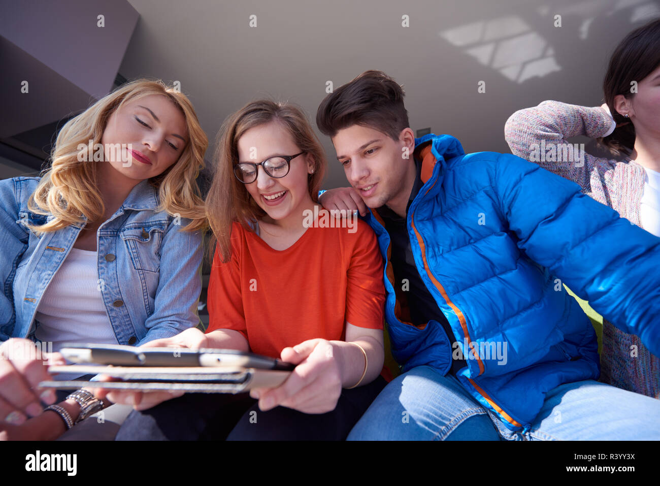 students group working on school project together Stock Photo - Alamy