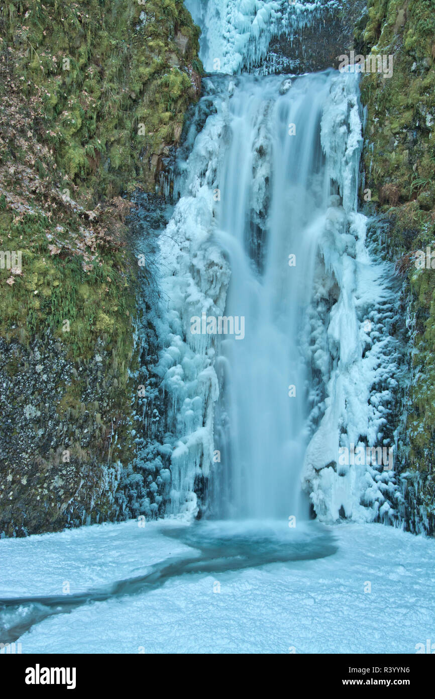 Lower Multnomah Falls, frozen, winter, Columbia Gorge, Oregon, USA ...
