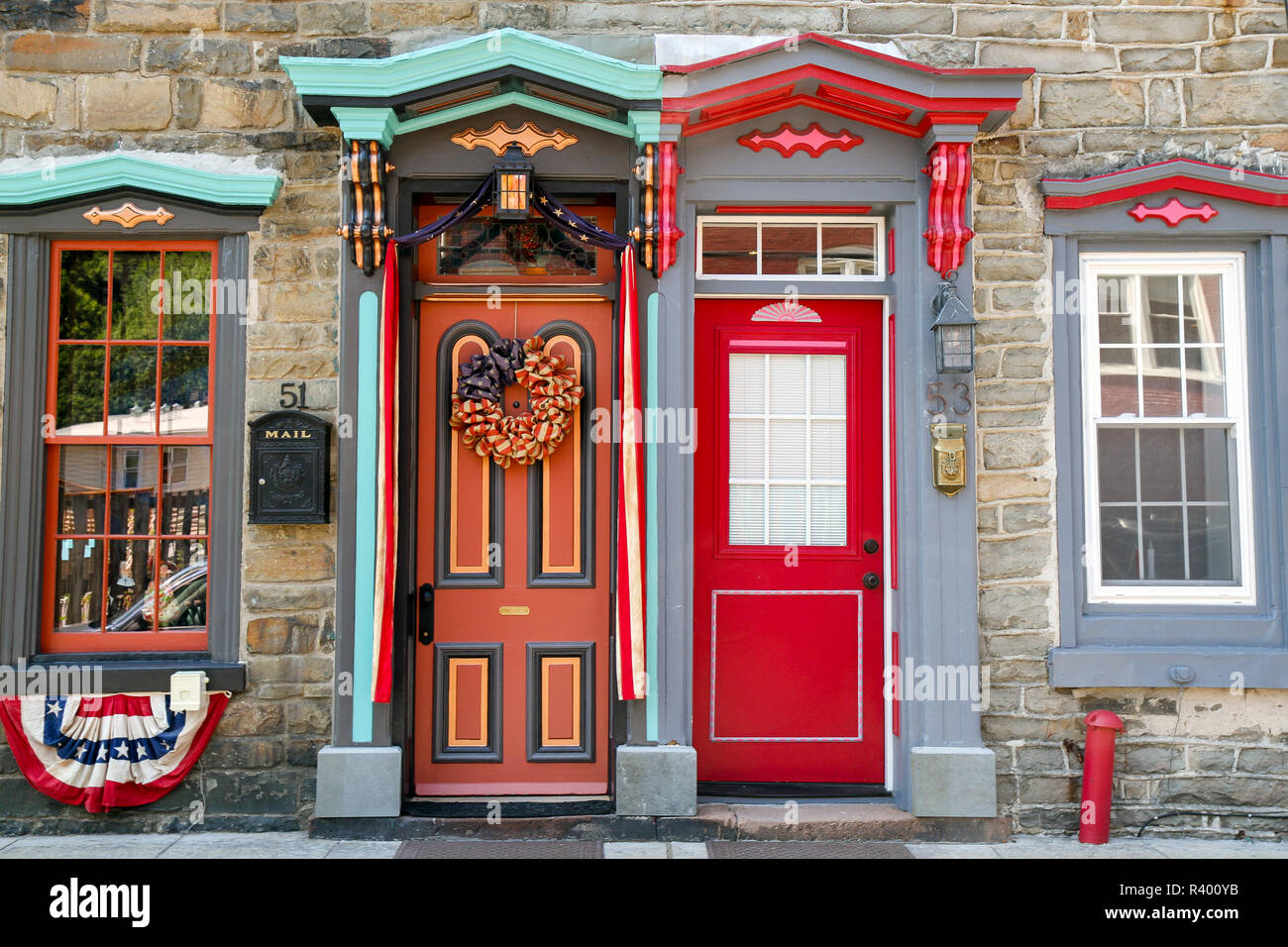 Colorful Doors And Windows, Stone Row, Jim Thorpe, Pennsylvania, Usa ...