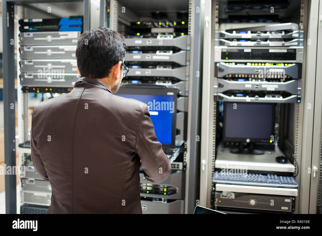 People fix server network in data room Stock Photo - Alamy