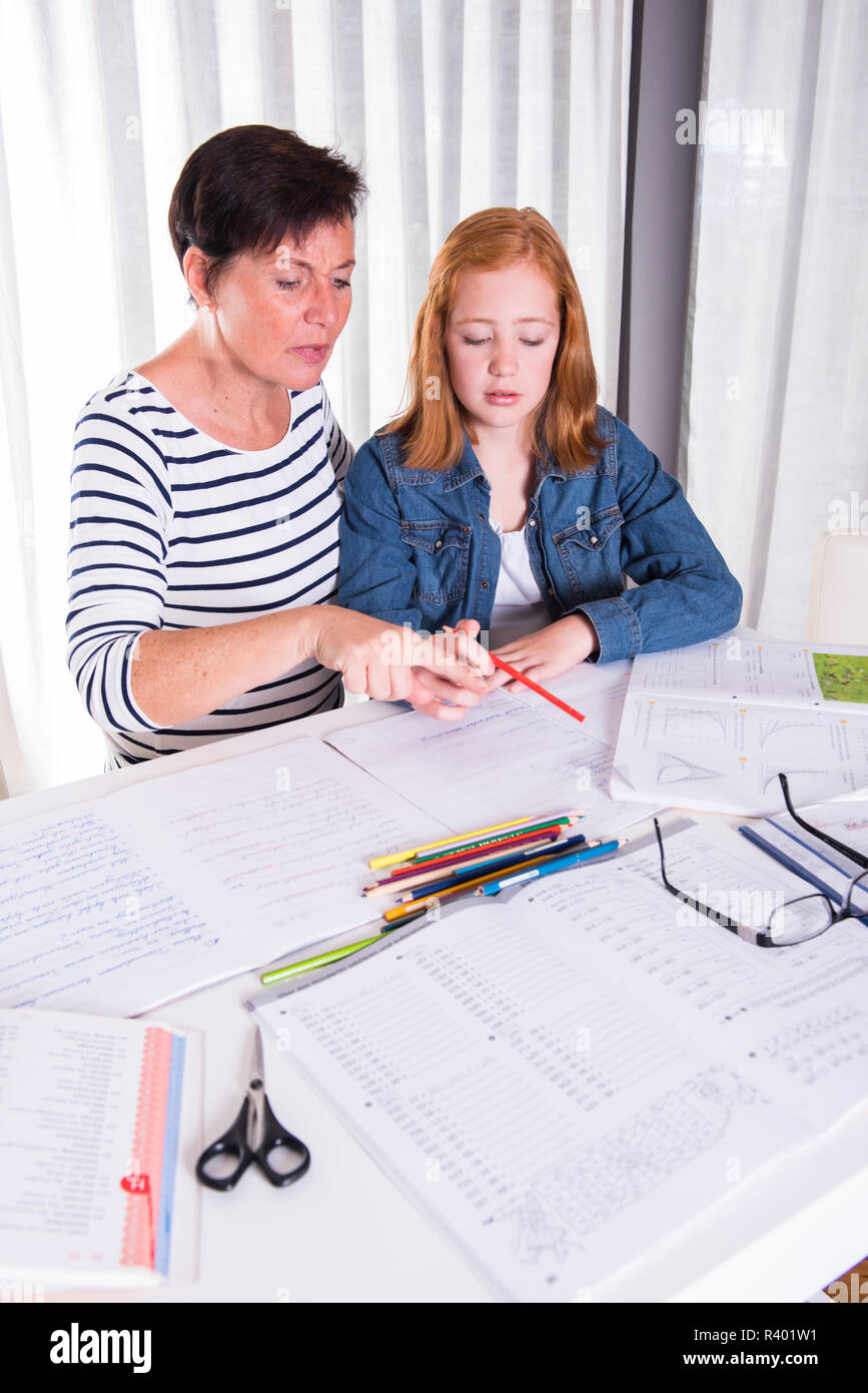 daughter talks with mother about homework Stock Photo - Alamy