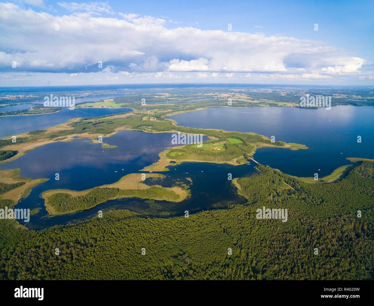 Aerial view of beautiful landscape of lake district, bridge between ...