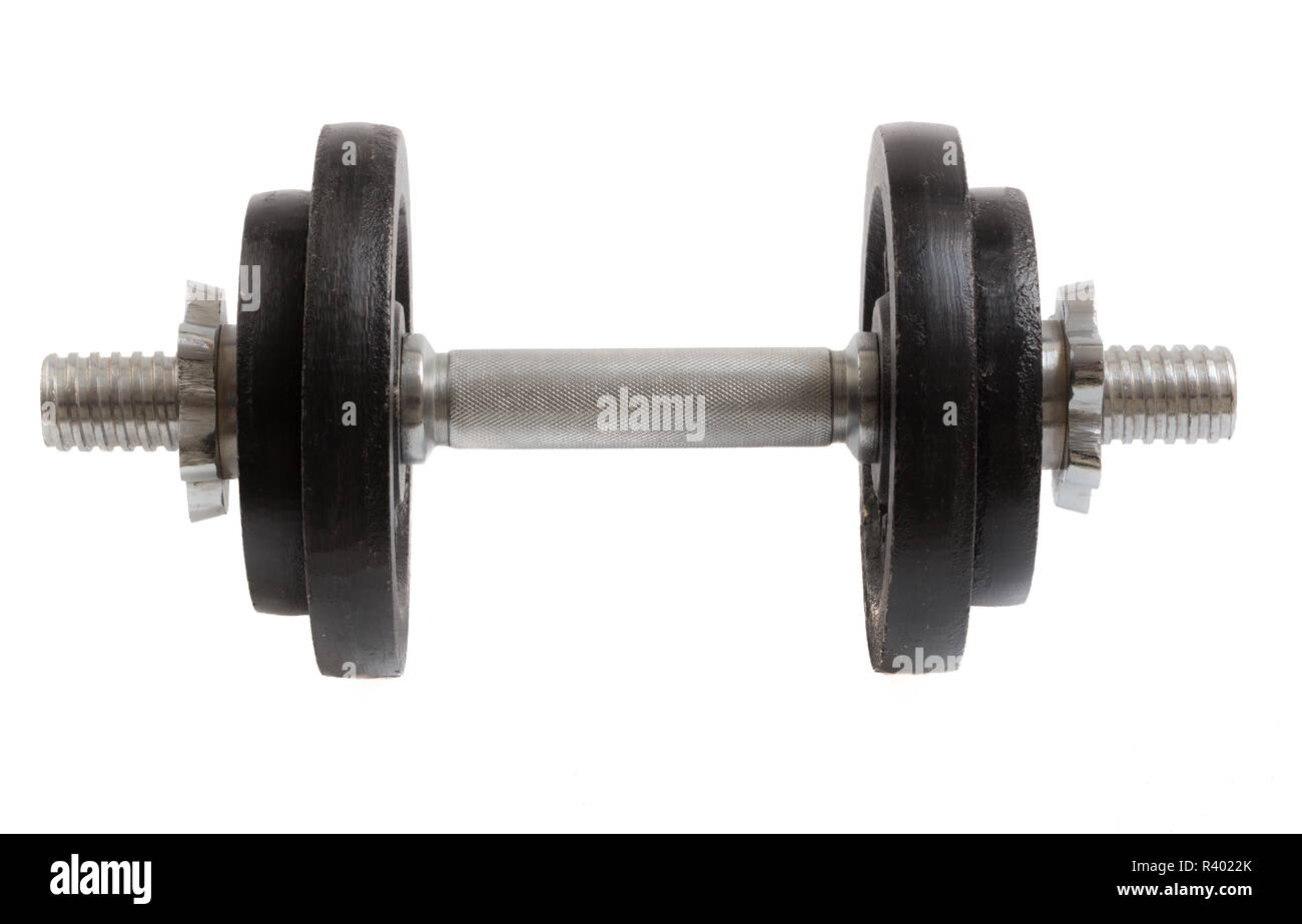 dumbbell with two weights isolated as a cut-out Stock Photo - Alamy