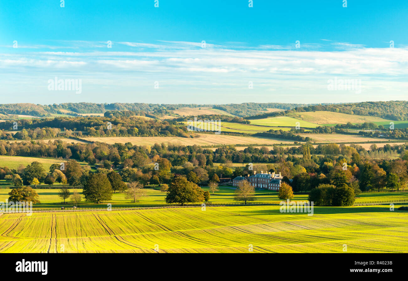 An Autumnal view of Godmersham Park in the Kent Downs, a Grade I listed ...