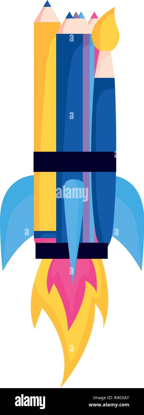 rocket pencils brush education supplies school vector illustration ...