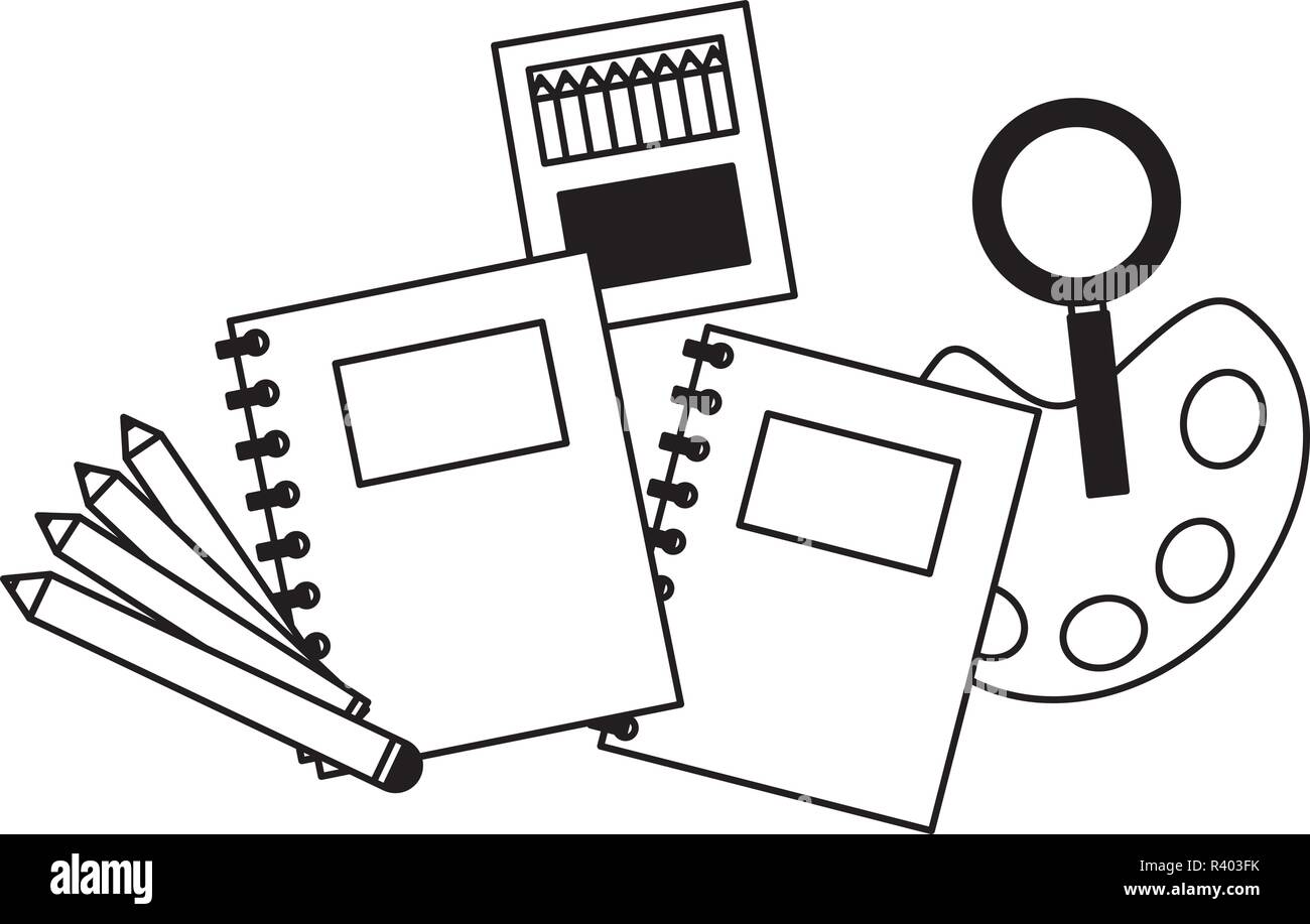 notebooks pencil artistic palette education supplies school vector ...