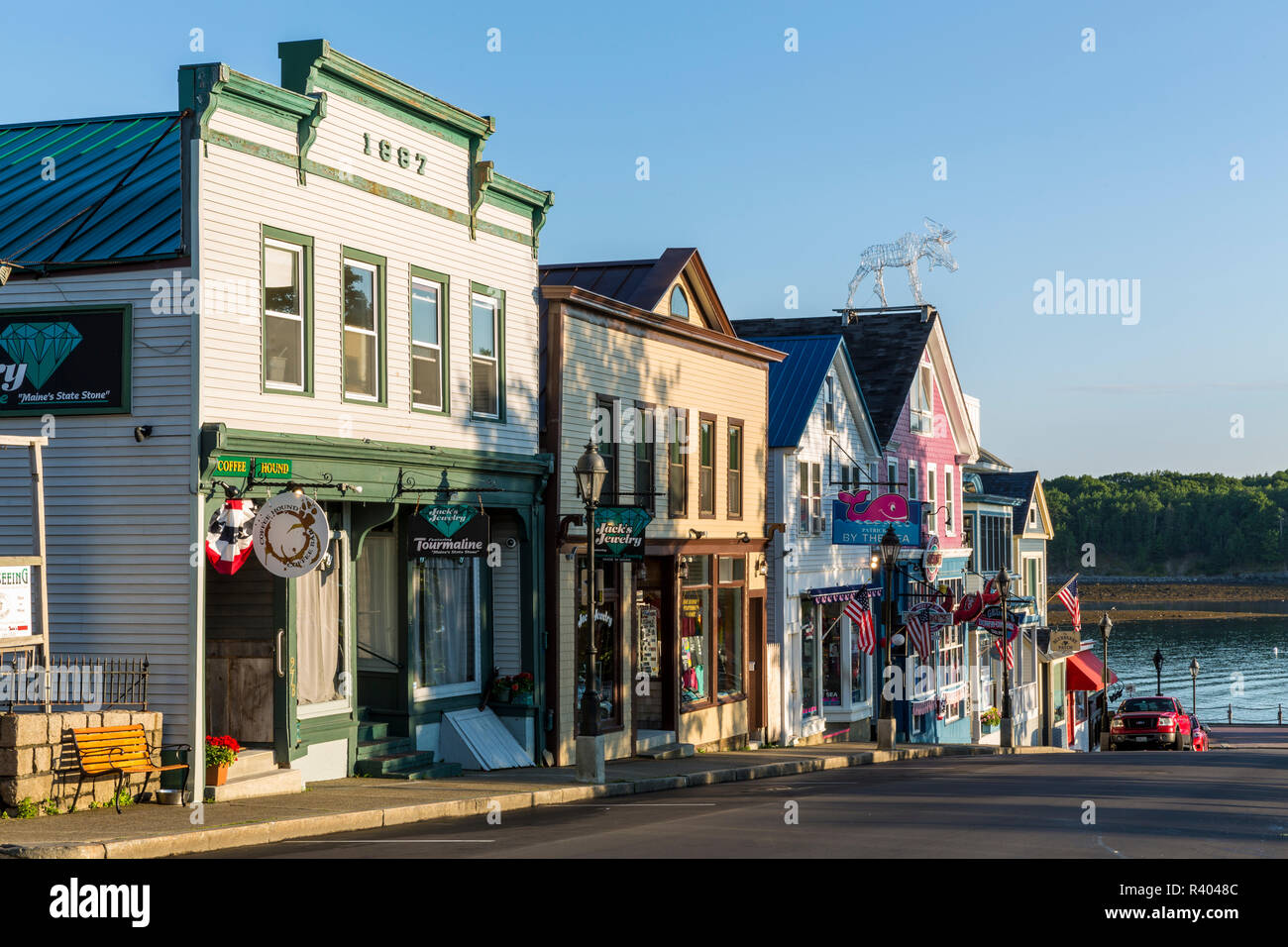 Main Street in Bar Harbor, Maine. Near Acadia National Park Stock Photo ...