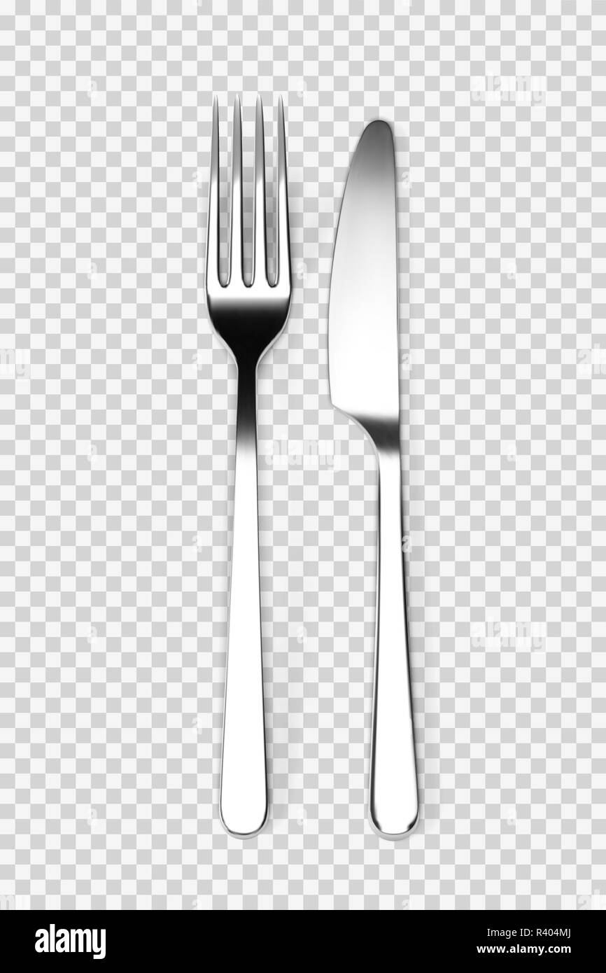 Fork and knife top view isolated on white background. Photo realistic ...