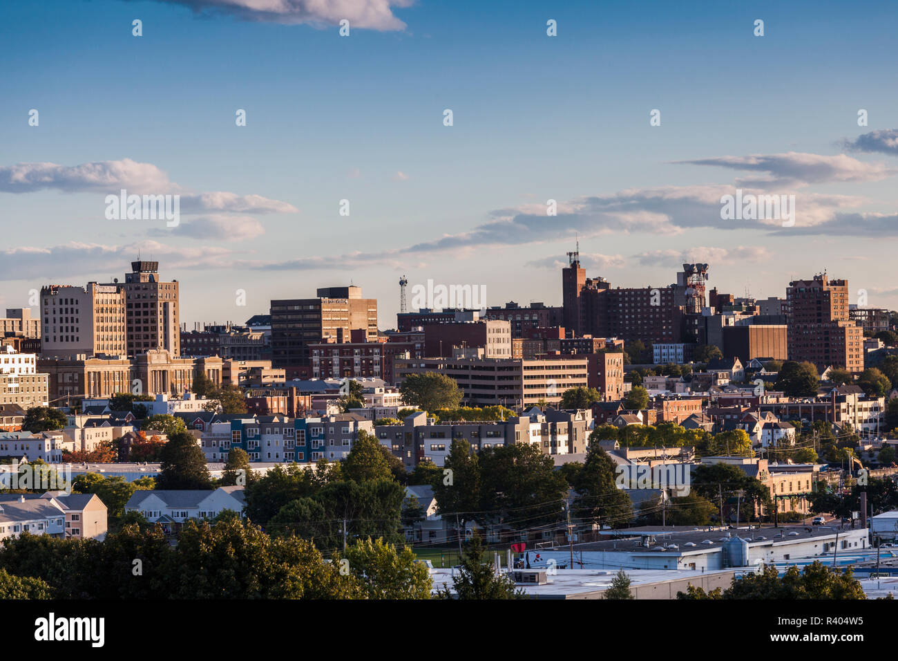 USA, Maine, Portland, skyline from Munjoy Hill, sunset Stock Photo - Alamy