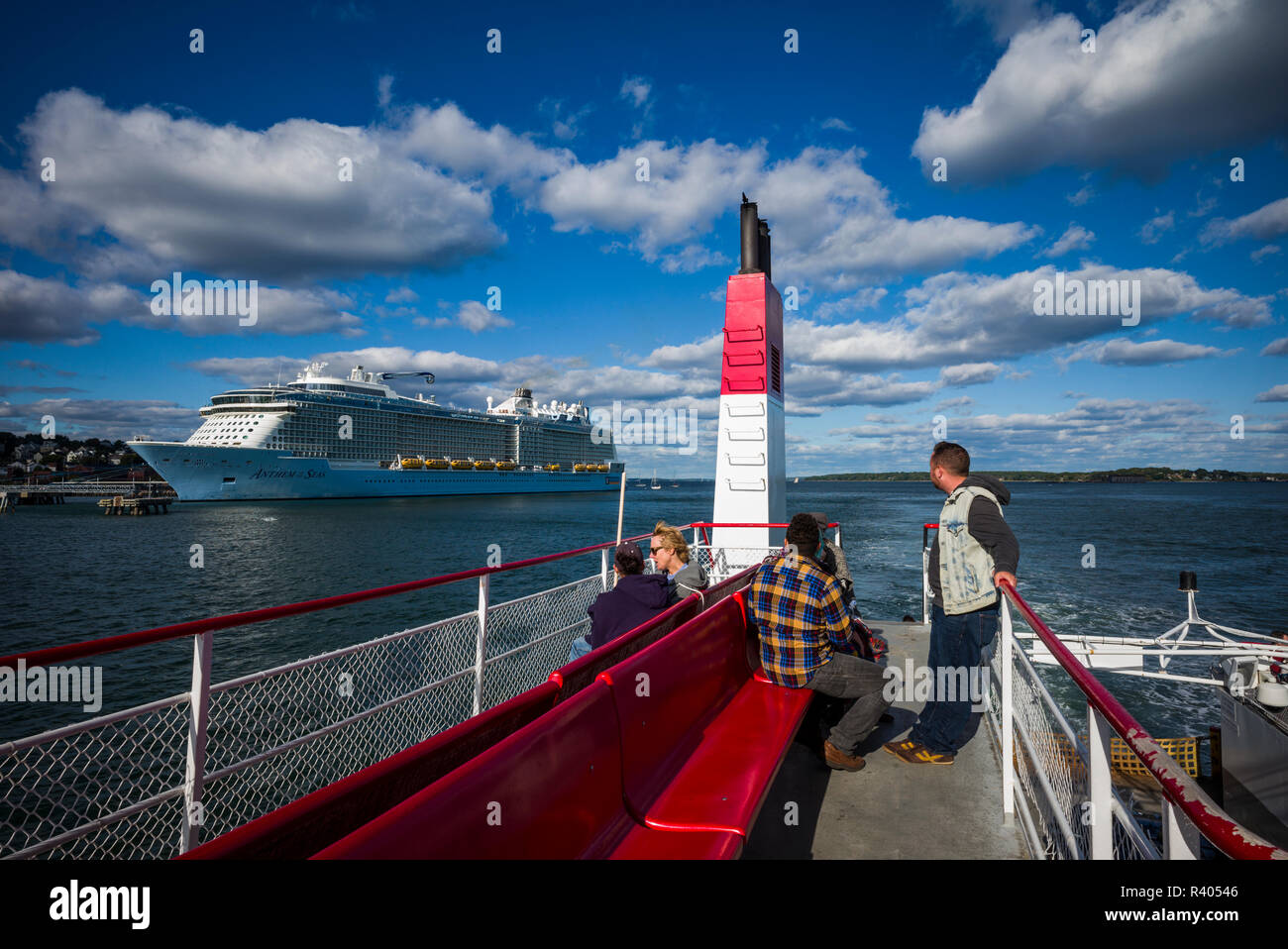 USA, Maine, Portland, Casco Bay, cruise ship in Portland Harbor from ...