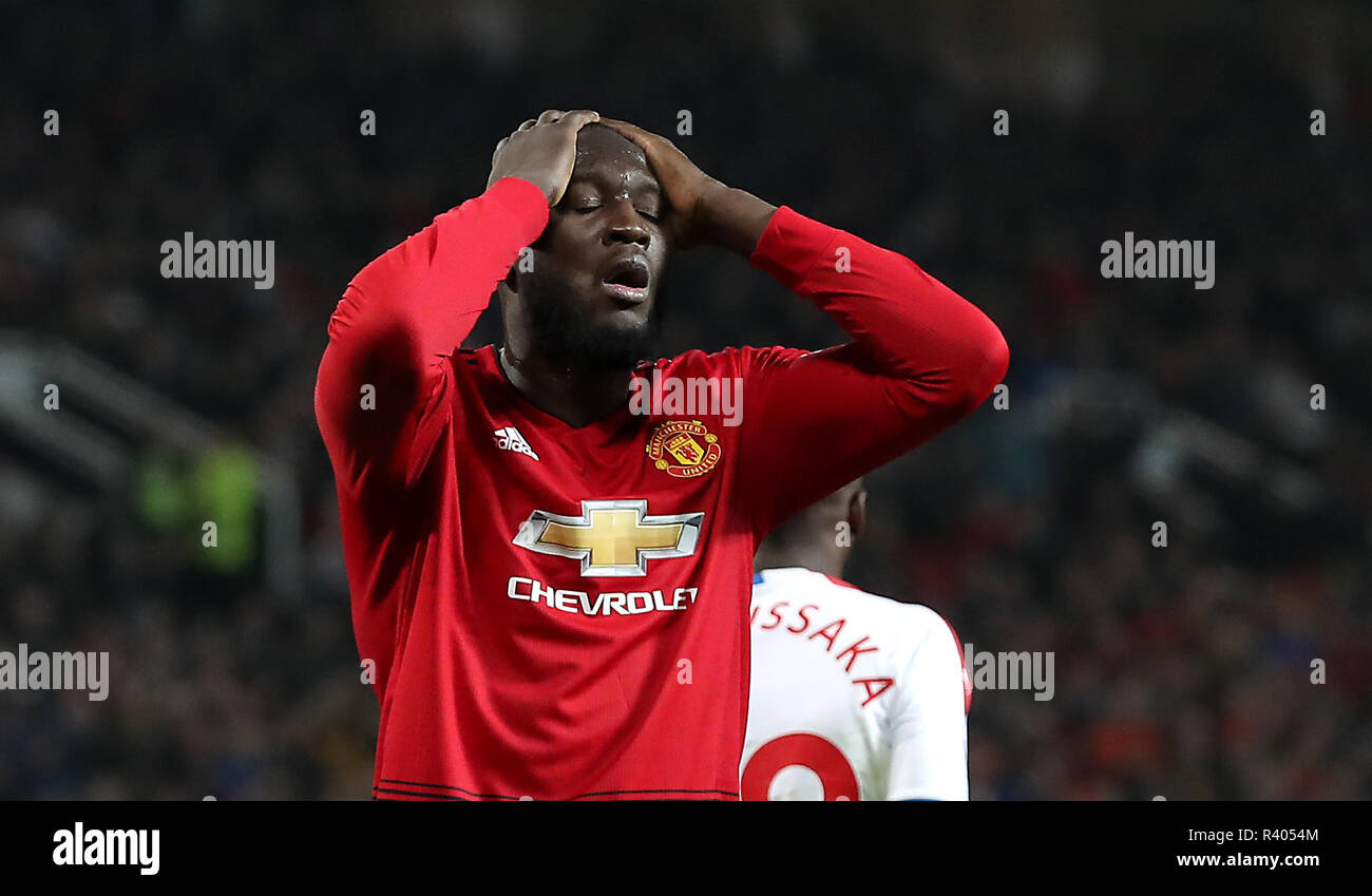 Manchester United's Romelu Lukaku appears frustrated during the Premier ...