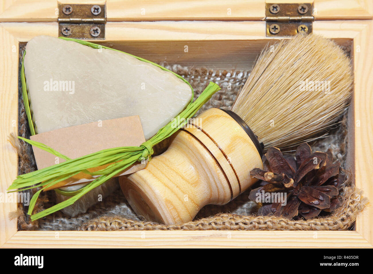 Traditional style barber brush and shave soap set Stock Photo - Alamy