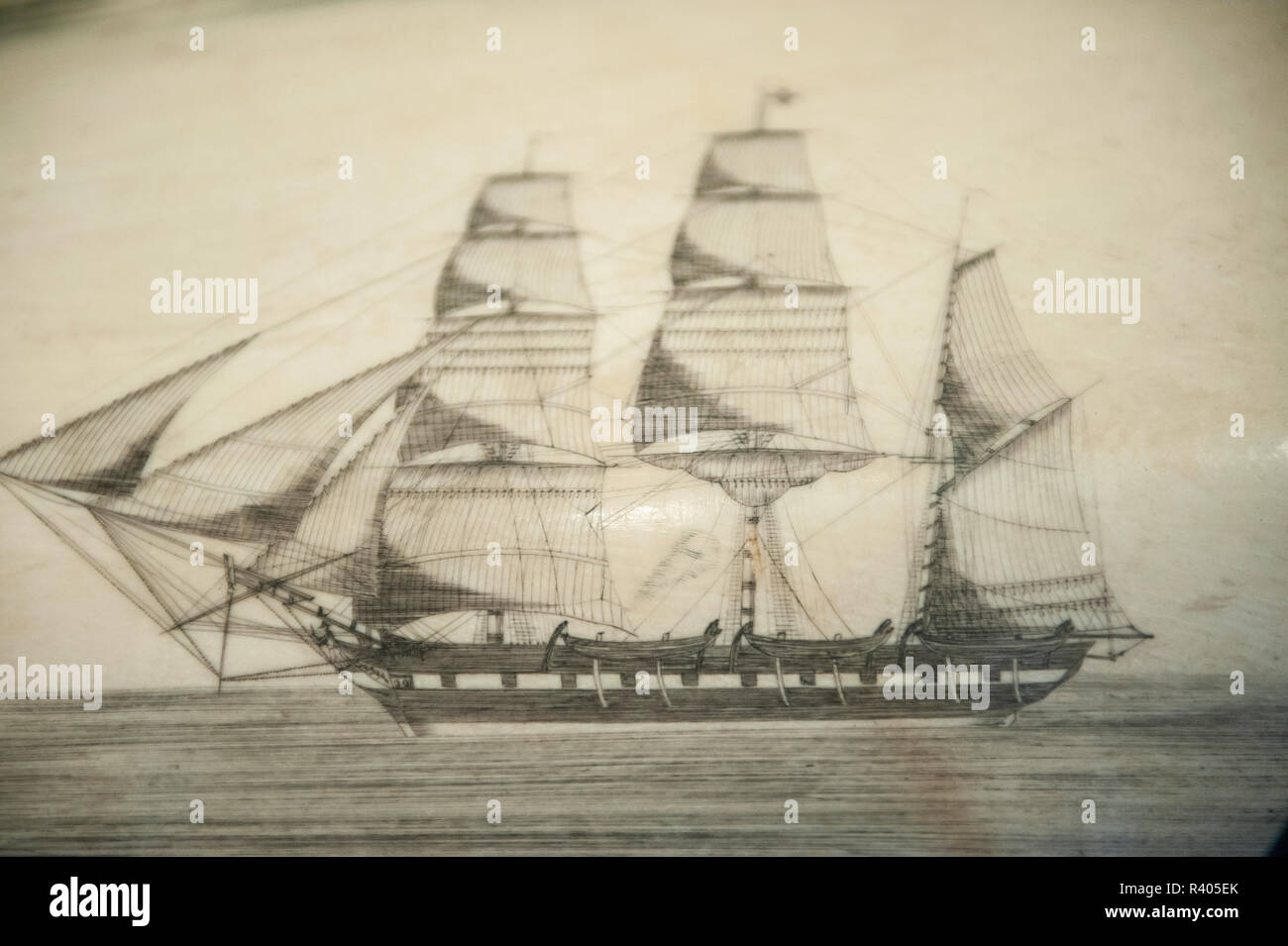Scrimshaw on whale's tooth, Whaling Museum, Nantucket, Massachusetts ...