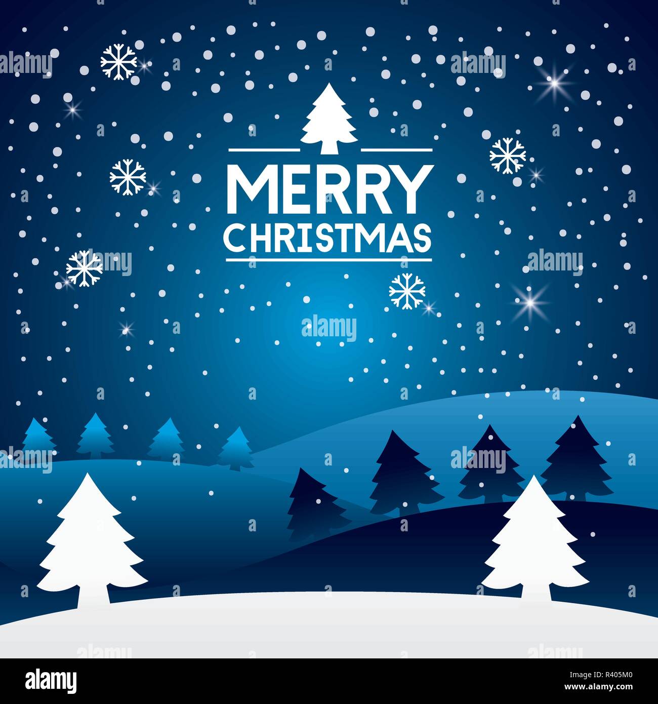 merry christmas alps mountains snowflakes vector illustration Stock ...