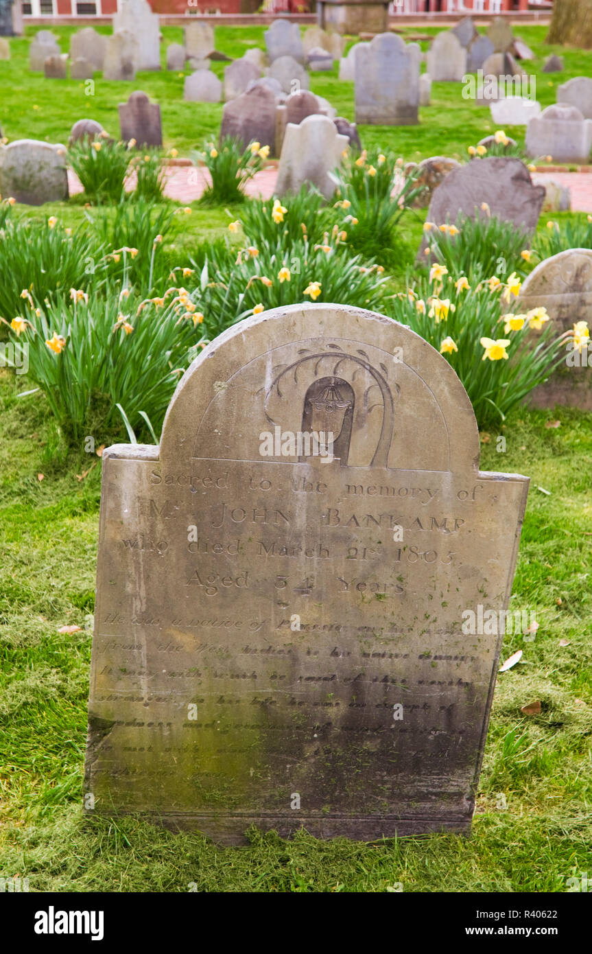 Tombstones at Copp's Hill Burying Ground on the Freedom Trail, Boston, Massachusetts, USA Stock ...