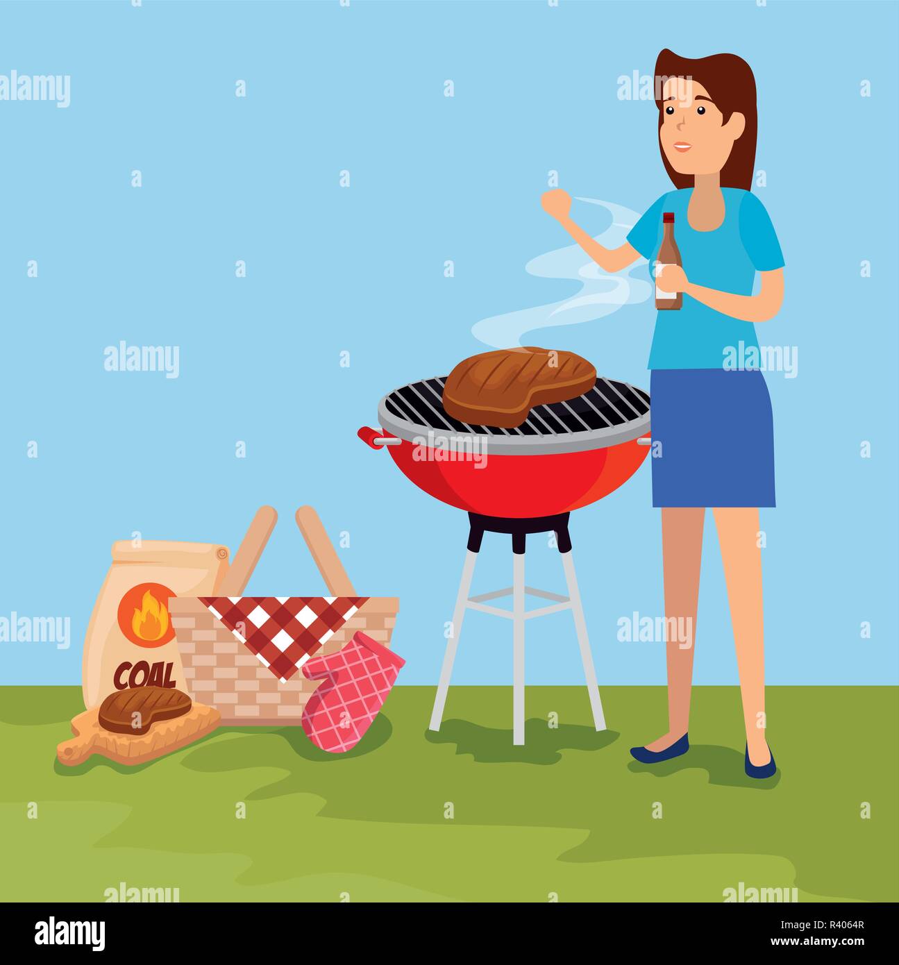 Woman barbecue meat Stock Vector Images - Alamy
