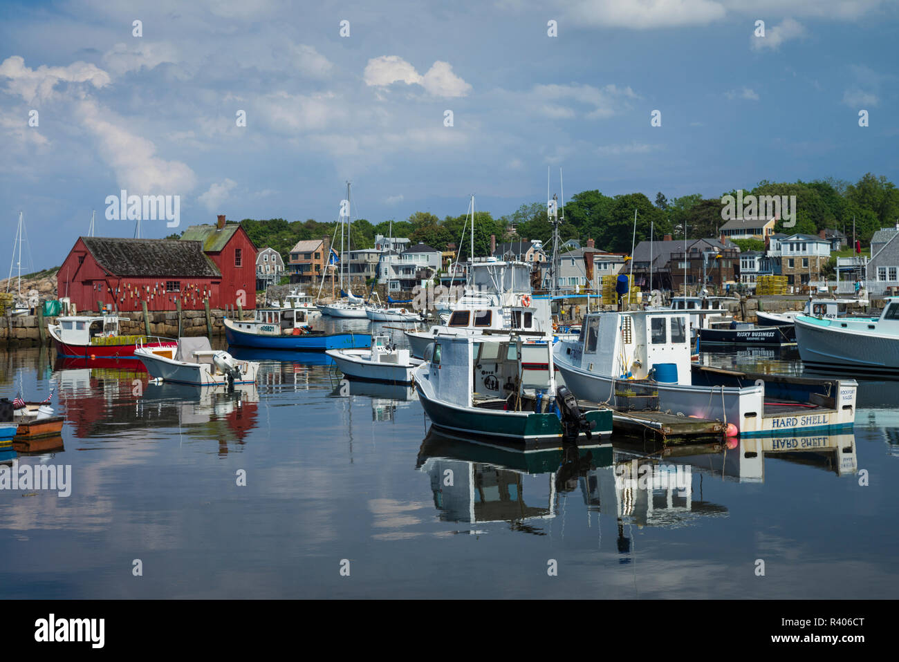 USA, Massachusetts, Cape Ann, Rockport, Rockport Harbor, boats and ...