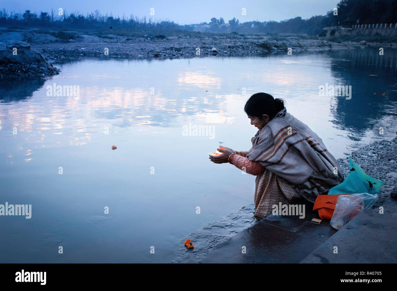 Morning prayer Holy Ganges. Rishikesh, India Stock Photo - Alamy