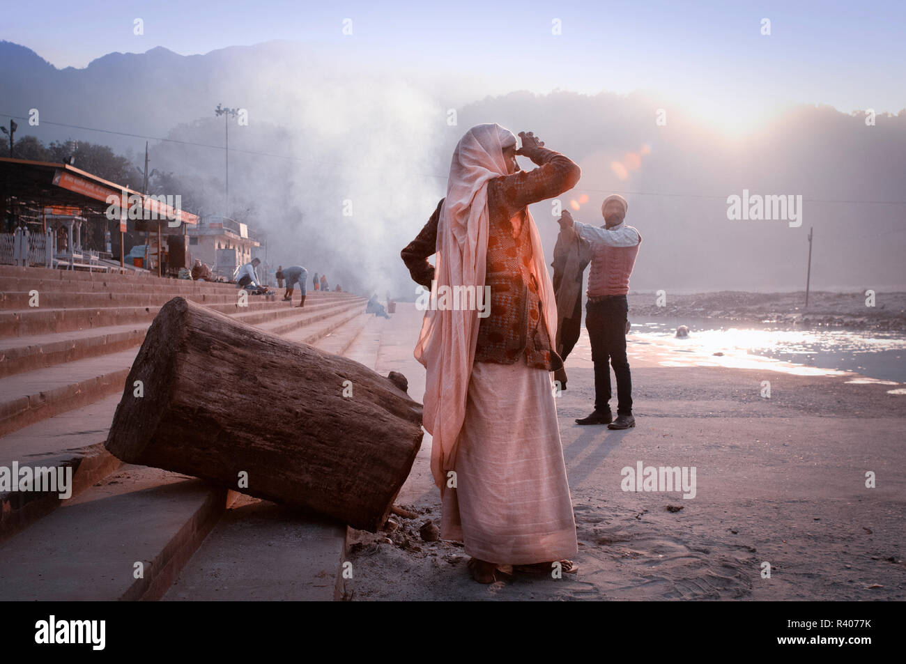 Morning moment along the Holy Ganges river. Rishikesh, India Stock ...