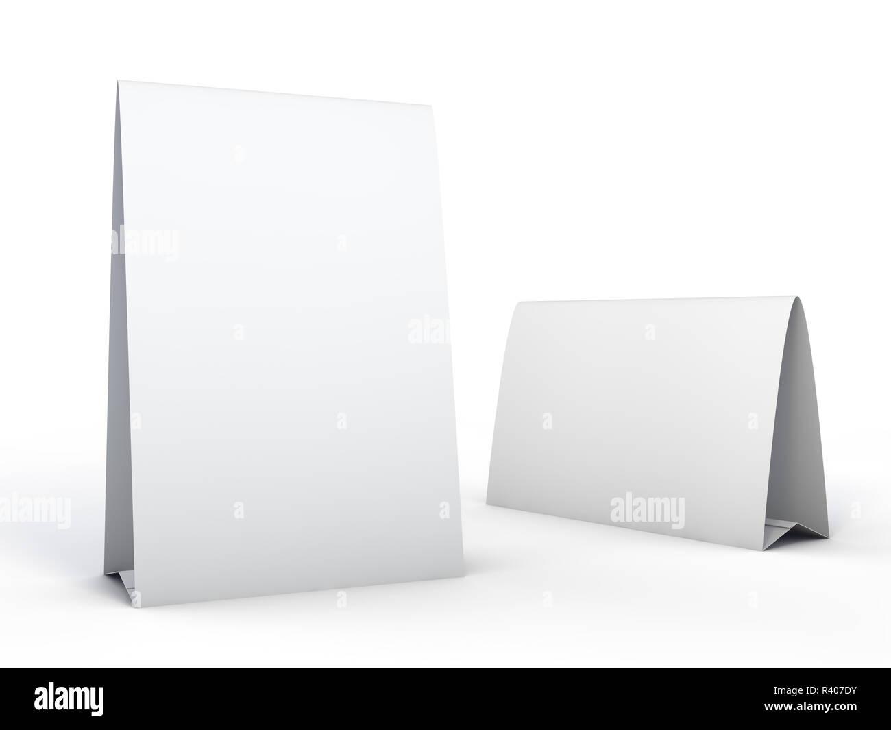 Stand for booklets with white sheets of paper. Mockup. 3D rendering ...