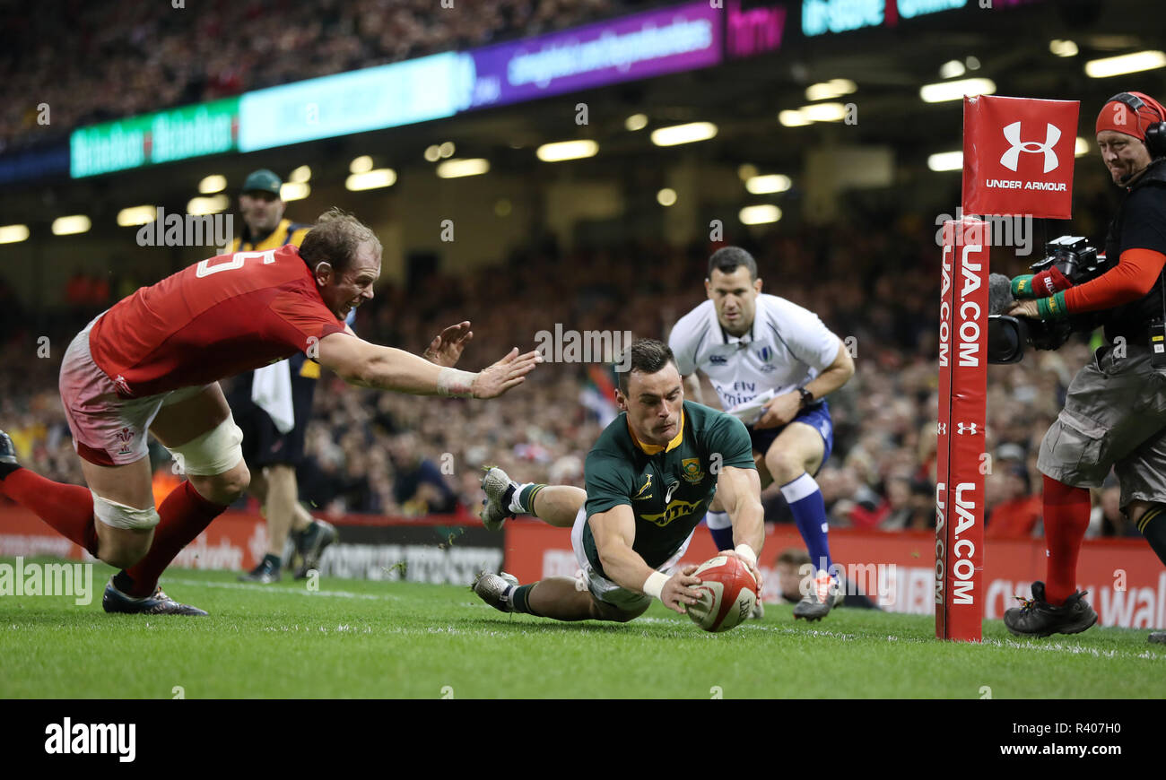 South Africa's Jesse Kriel scores a try during the Autumn International ...