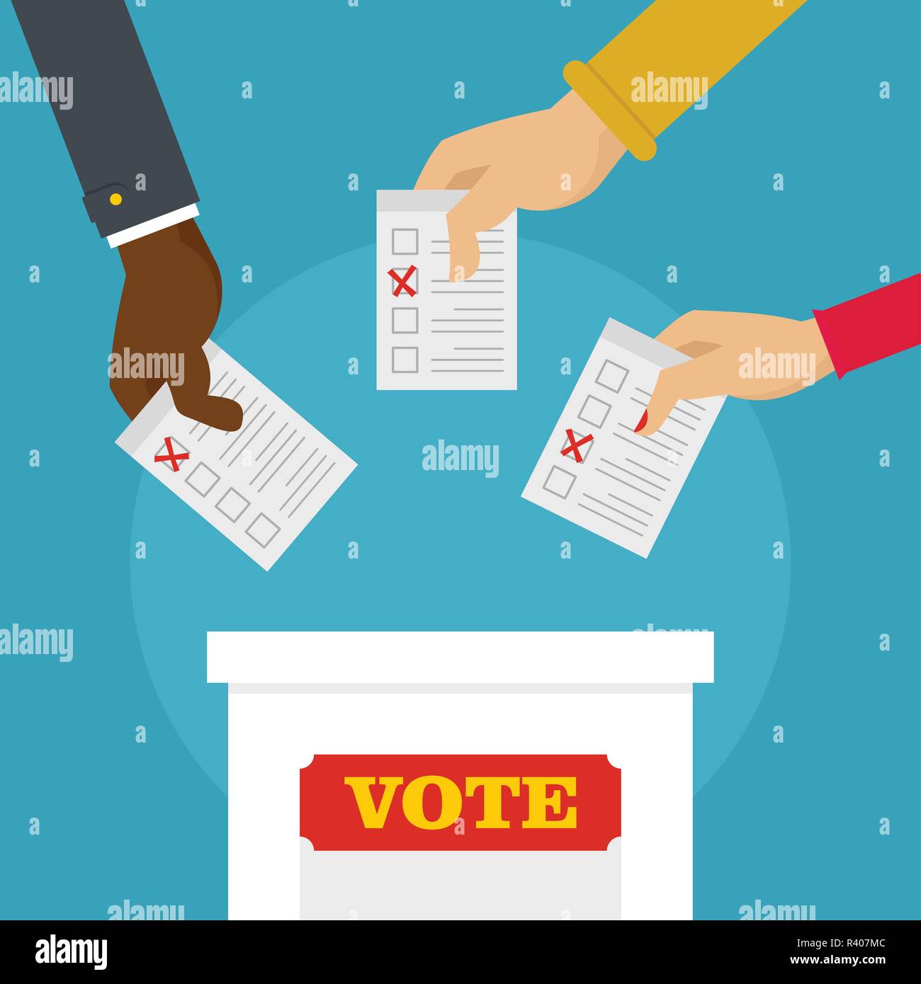 People at ballot box background. Flat illustration of people at ballot ...