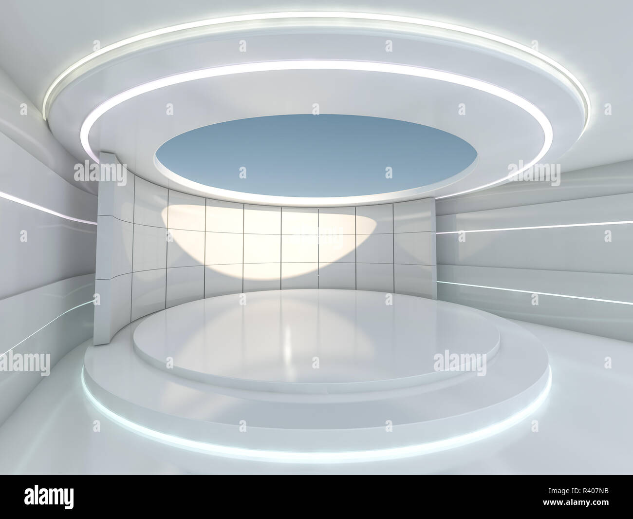 Presentation room with empty podium. 3D rendering Stock Photo - Alamy