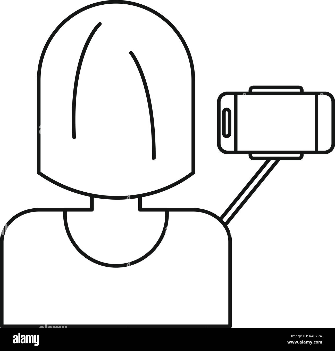 Woman take selfie icon. Outline woman take selfie vector icon for web ...