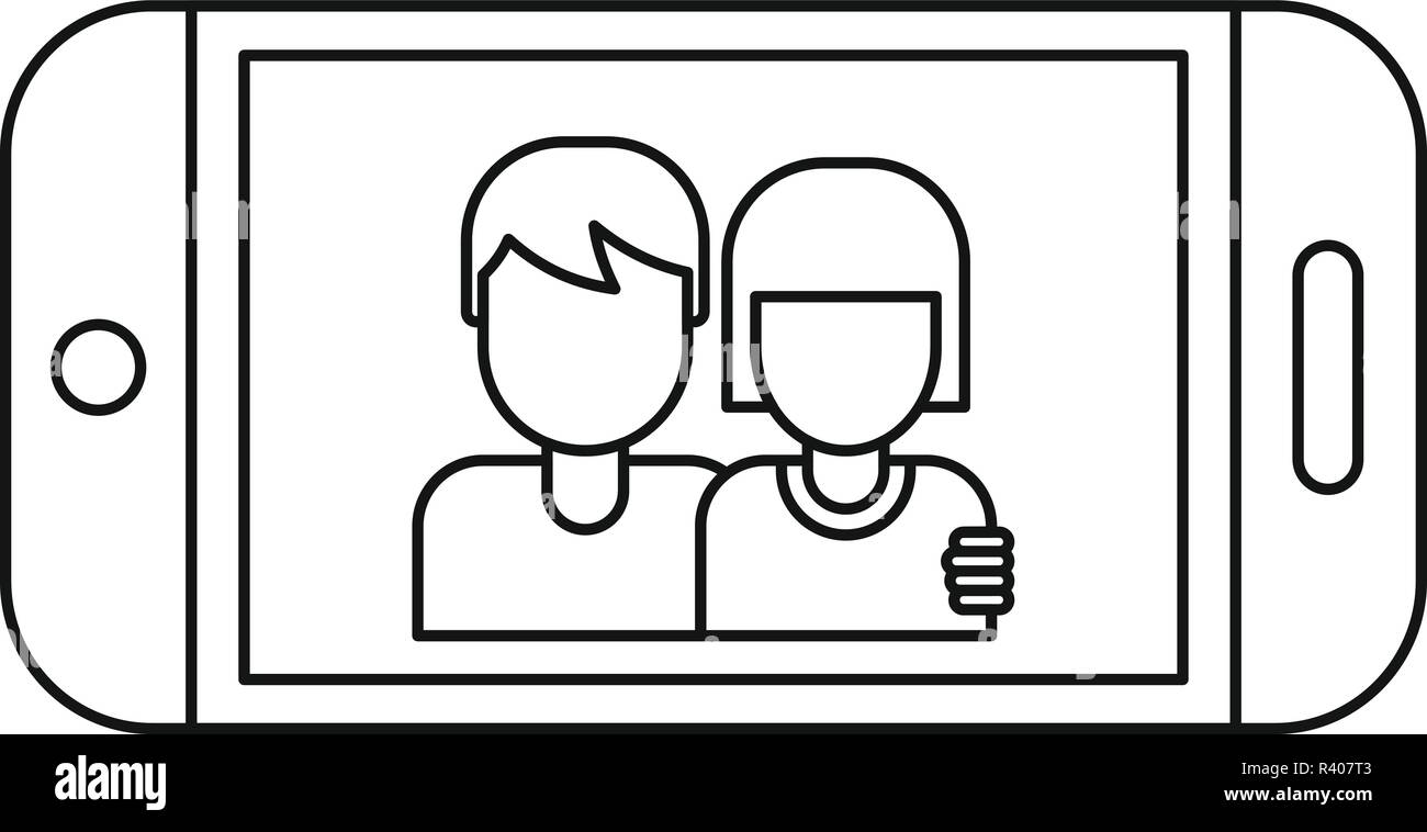 Couple take selfie icon. Outline couple take selfie vector icon for web ...