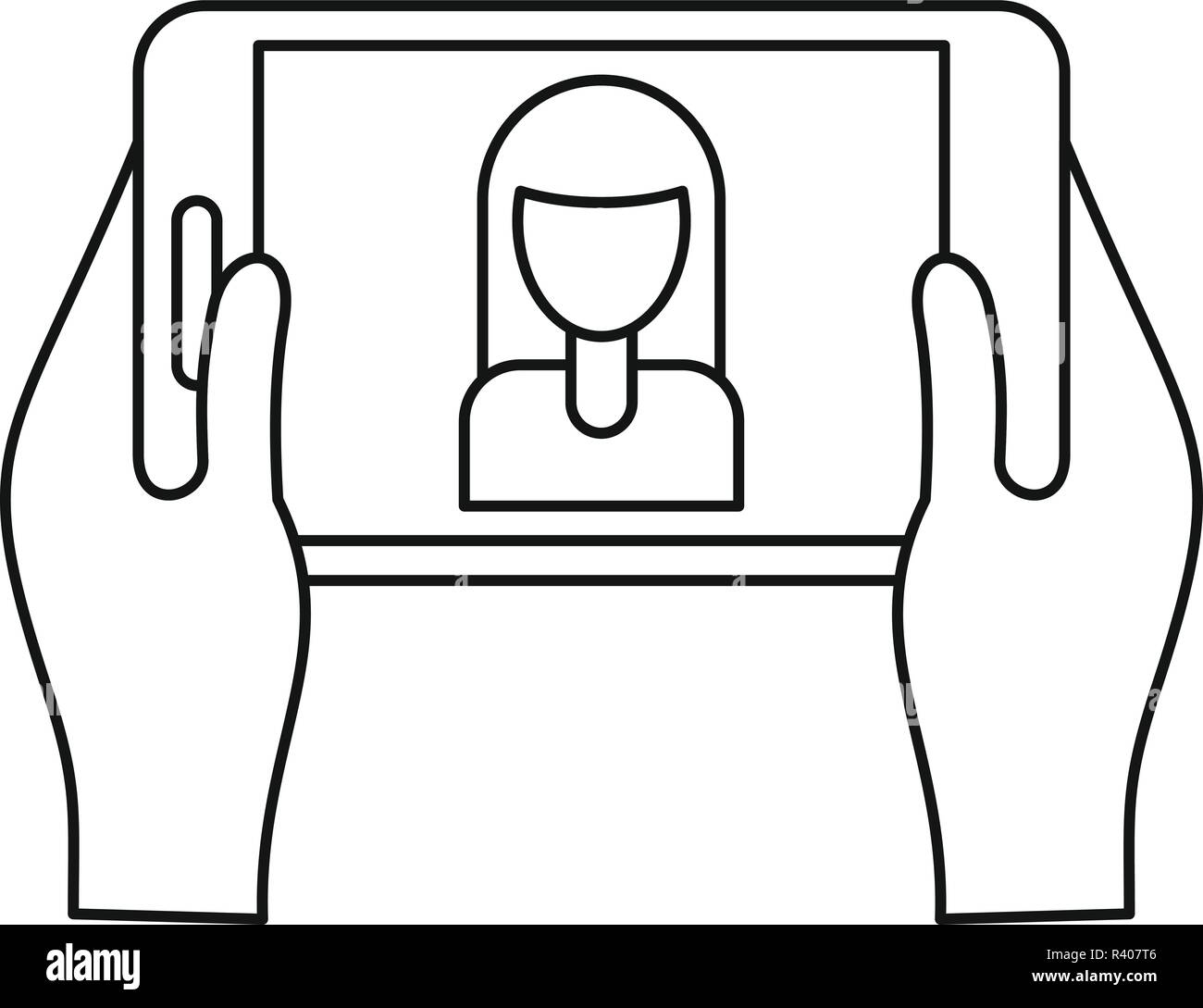 Girl take selfie icon. Outline girl take selfie vector icon for web ...