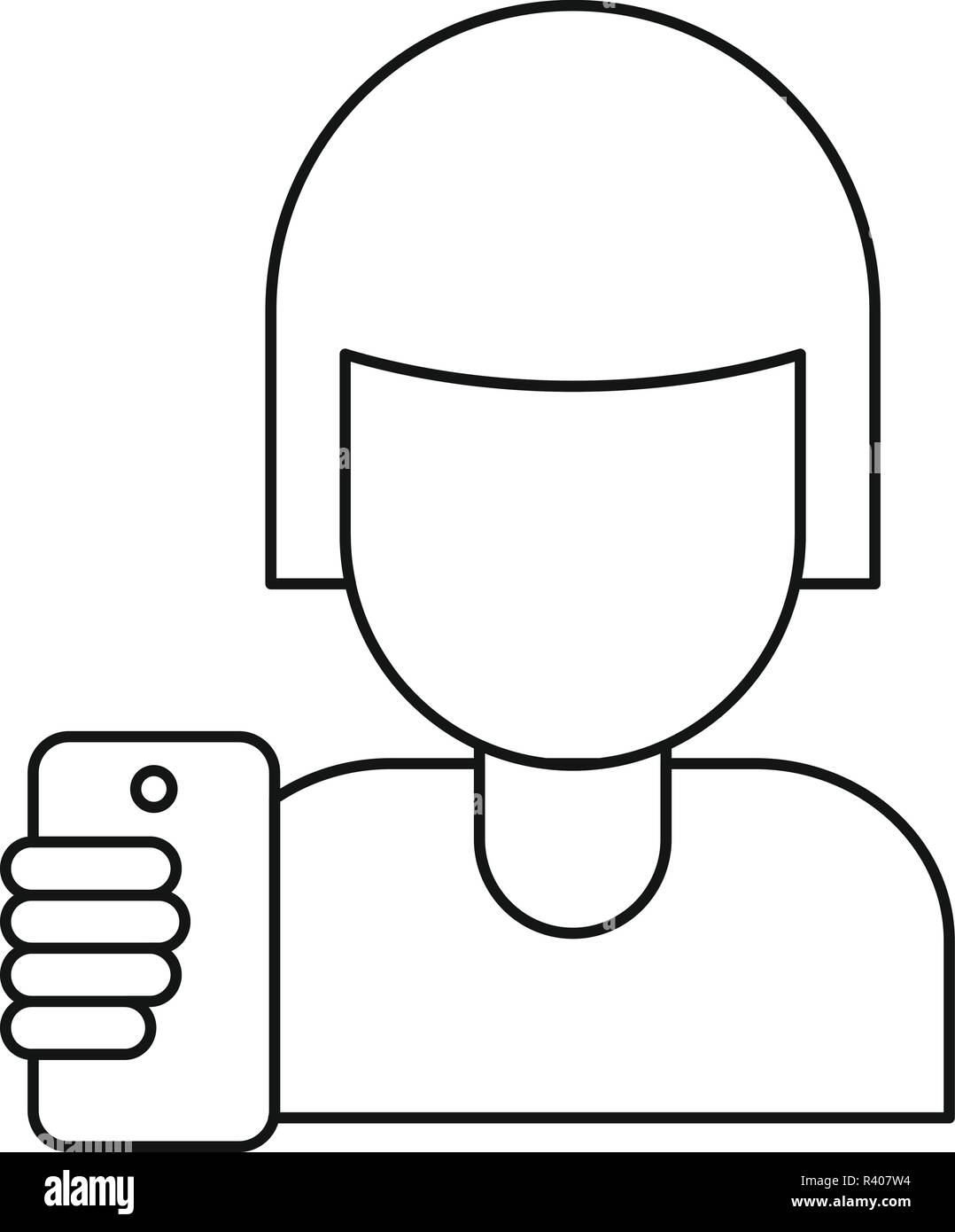 Woman take a selfie icon. Outline woman take selfie vector icon for web ...