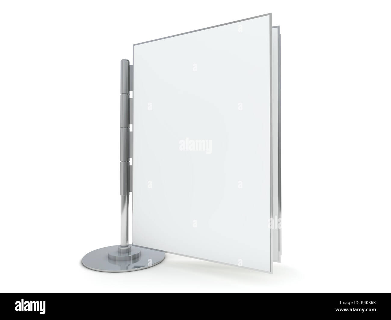 Stand for booklets with white sheets of paper. Mockup. 3D rendering ...
