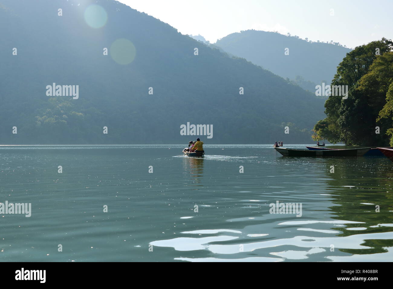 Beautiful landscape of Phewa Lake in Pokhara in Nepal Stock Photo - Alamy