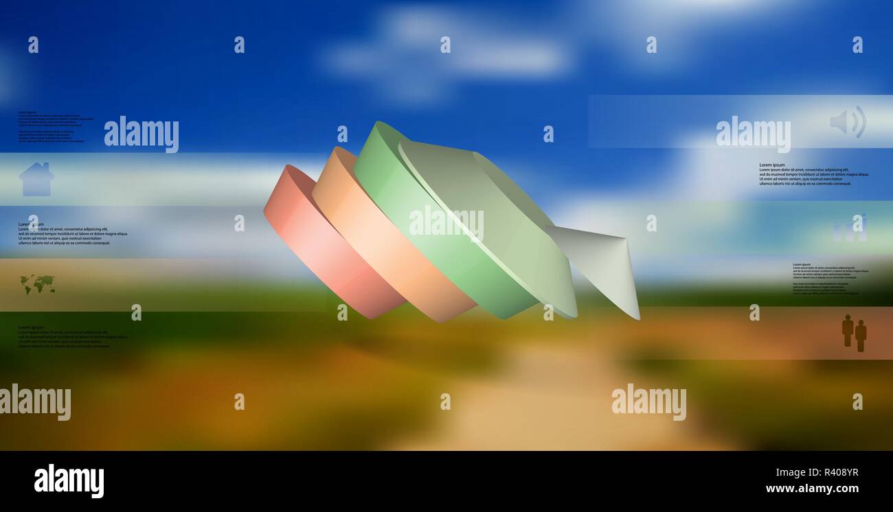 3D illustration infographic template. The round pentagon is divided to ...