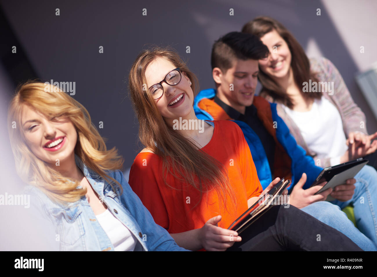 students group working on school project together Stock Photo - Alamy