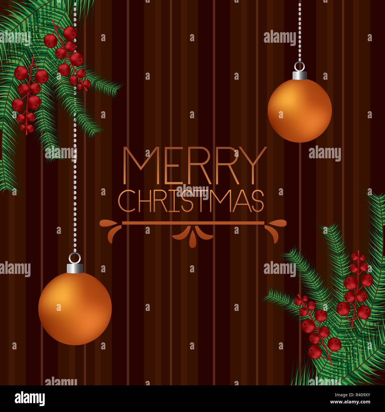 merry christmas balls sign branches vector illustration Stock Vector ...