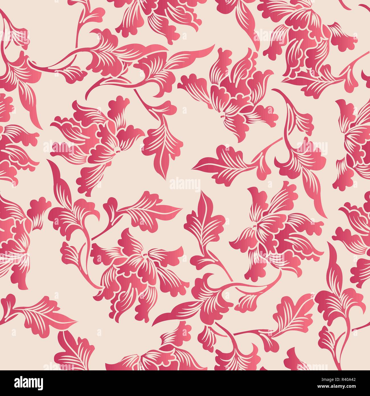 Elegant seamless Chinese style botanic garden spiral leaf pattern ...