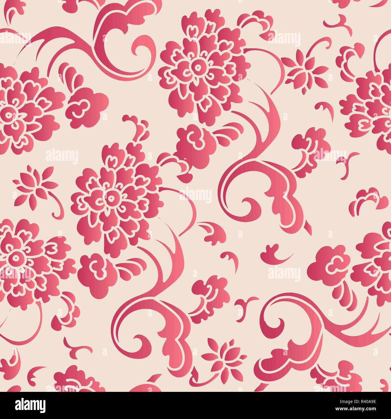 Elegant seamless Chinese style botanic garden peony flower leaf pattern ...