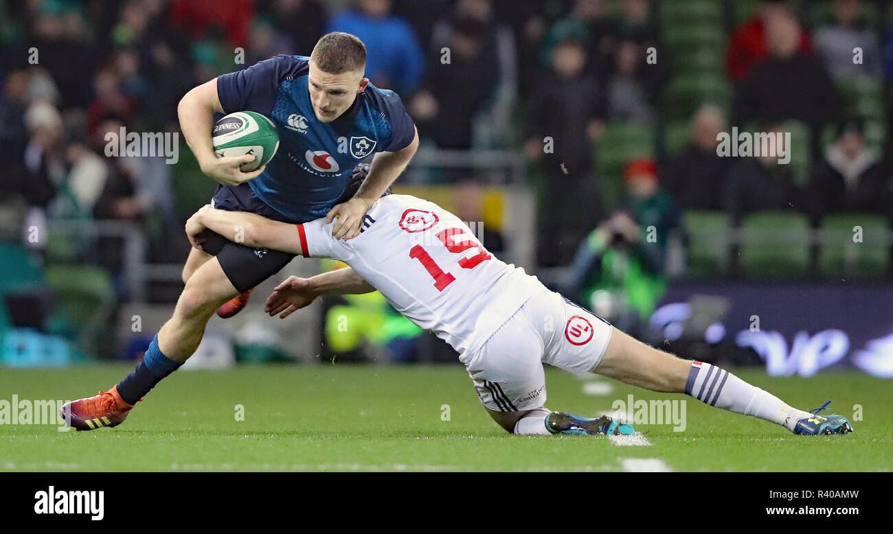 Ireland's Andrew Conway and USA's Will Hooley during the Autumn ...