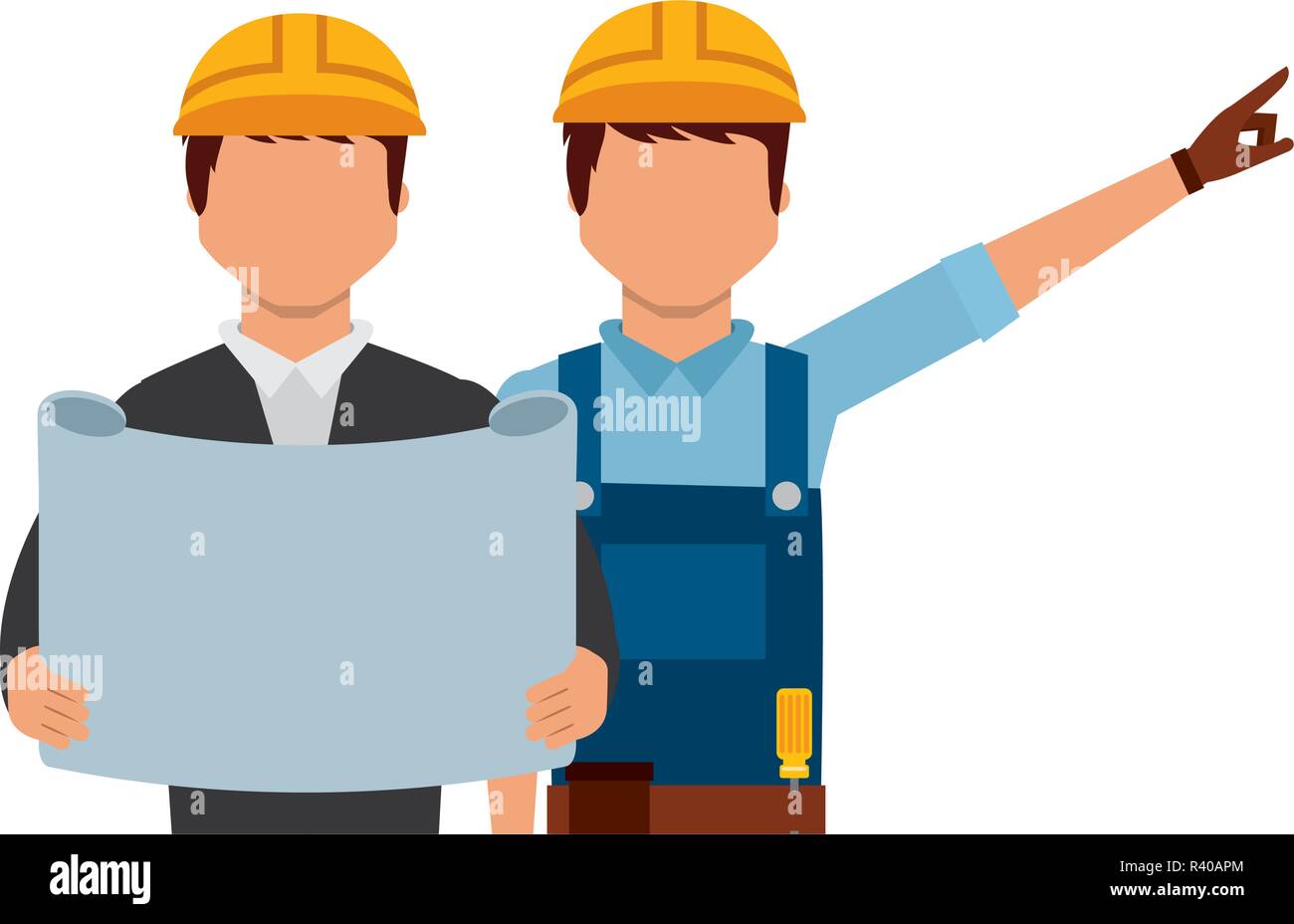 architect and foreman with blueprint Stock Vector Image & Art - Alamy