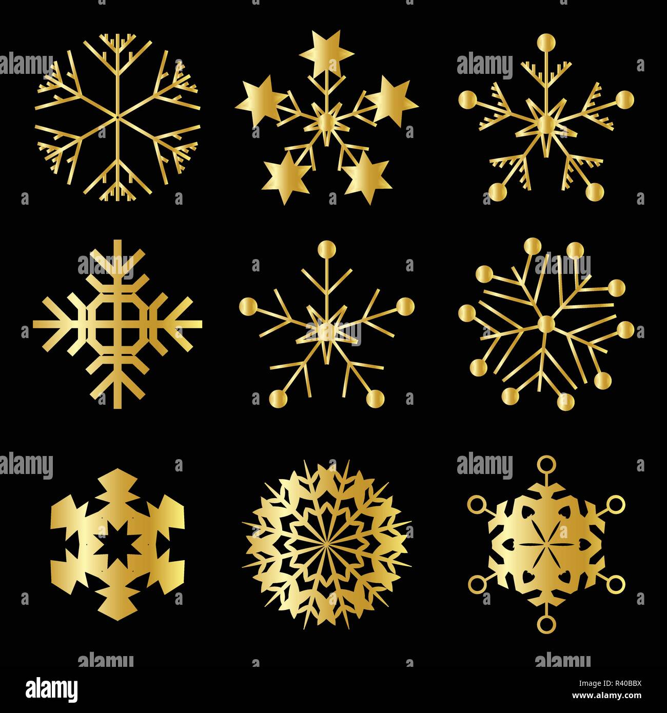 Set of Gold Snowflakes Vector Icon Symbol Design. Vector Winter ...