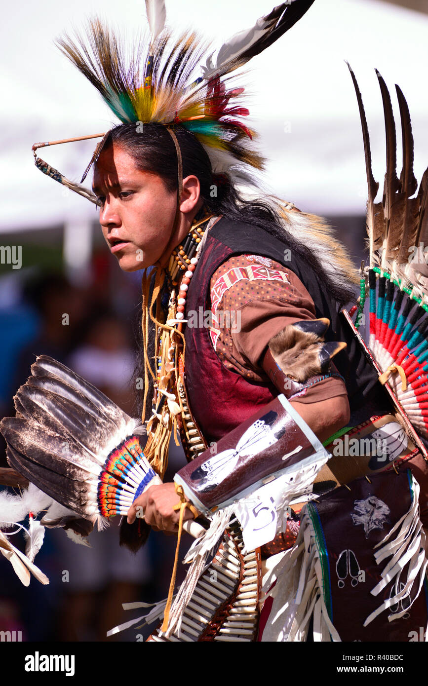 USA, Oregon, Portland. Native American performing during dance contest ...
